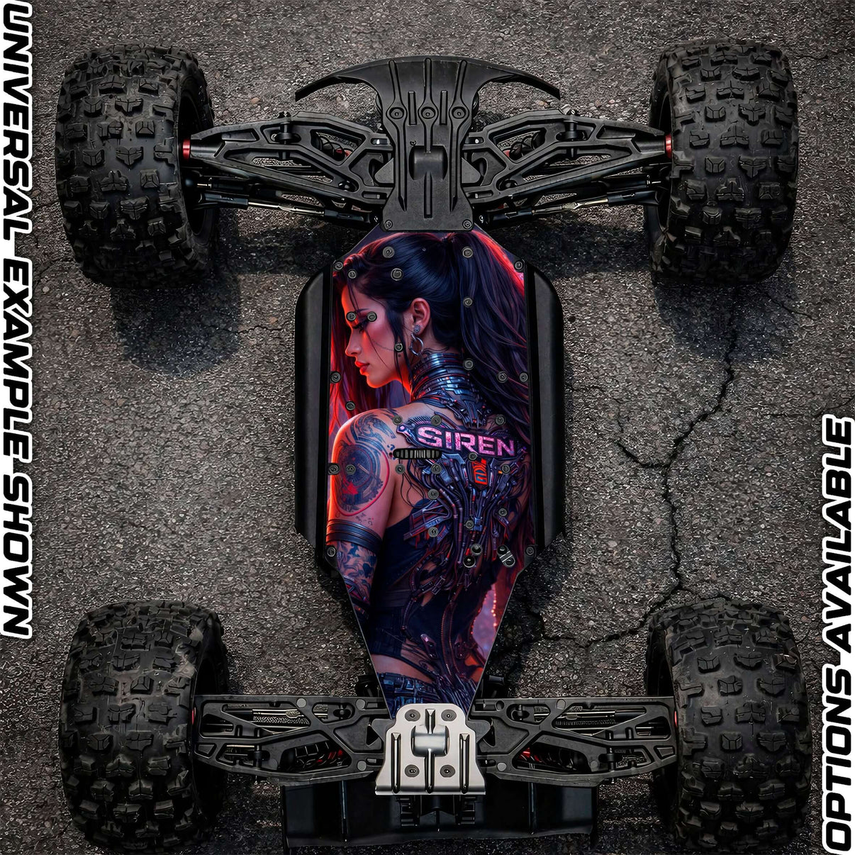 ARRMA 6S chassis protector skin displayed on rc vehicle, featuring a ...