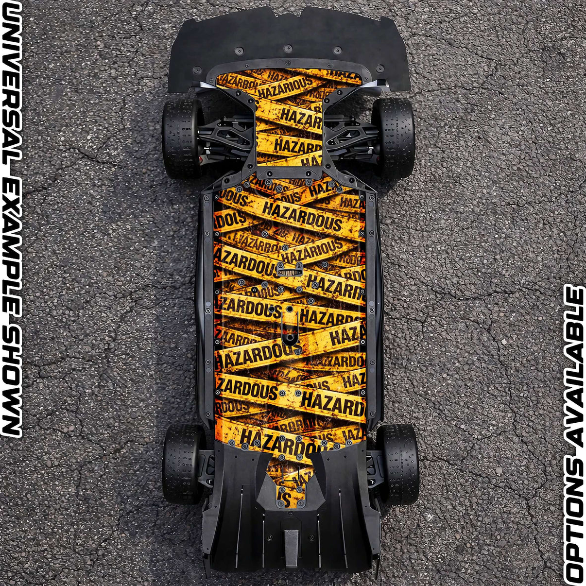 ARRMA 6S chassis protector skin with bold 'HAZARDOUS' design showcased ...